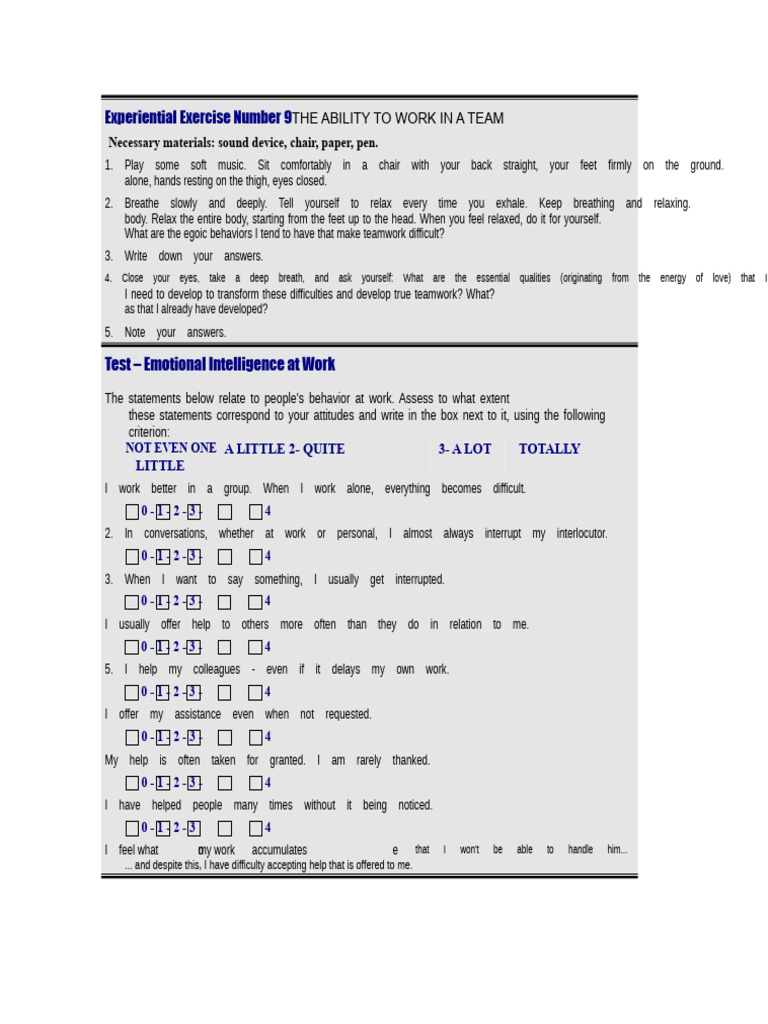 Teamwork and Emotional Intelligence Test | PDF | Psychology ...