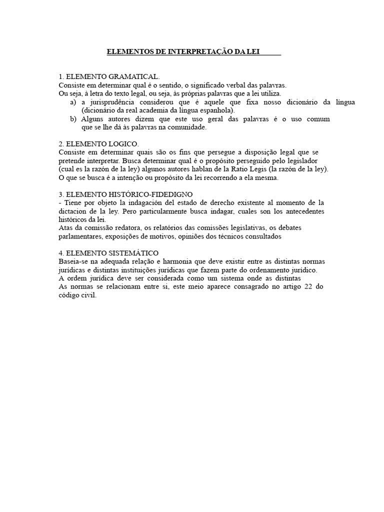 ELEMENTOS DE INTERPRETAÇÃO DA LEI | PDF