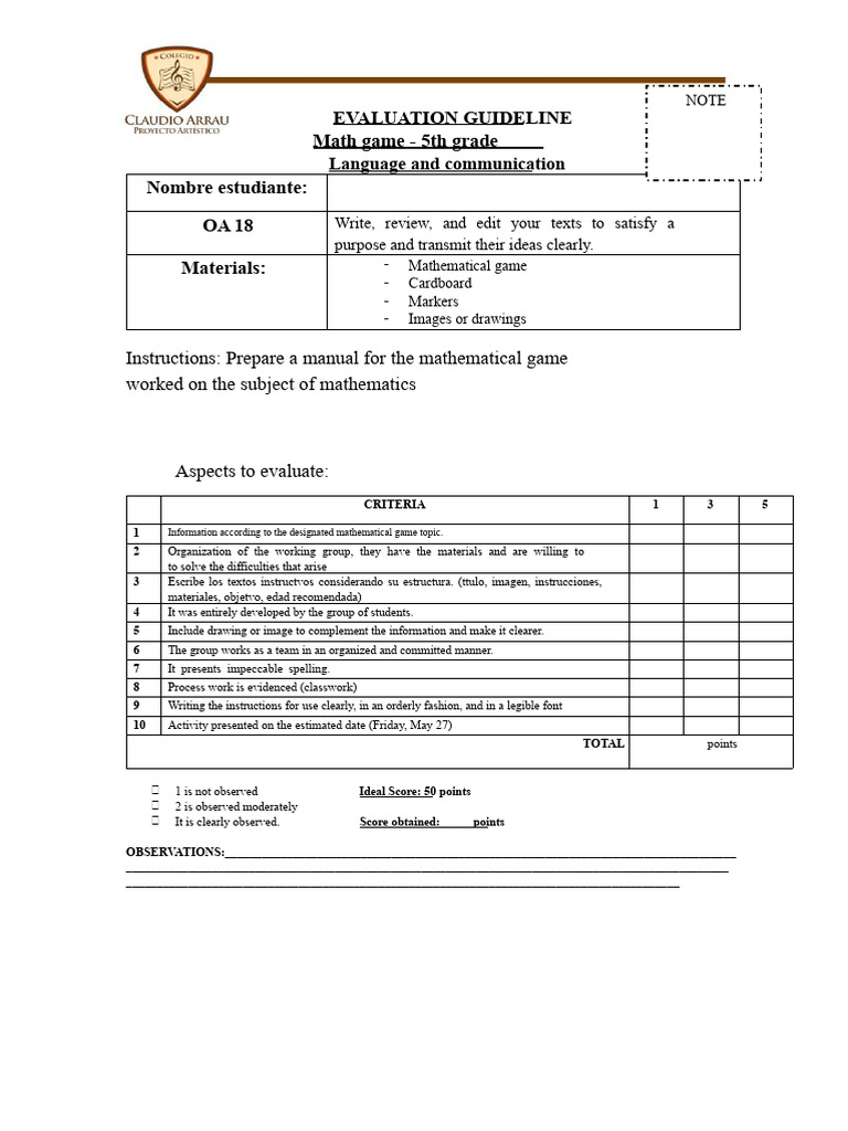 5th Grade Math Game Evaluation Guide | PDF