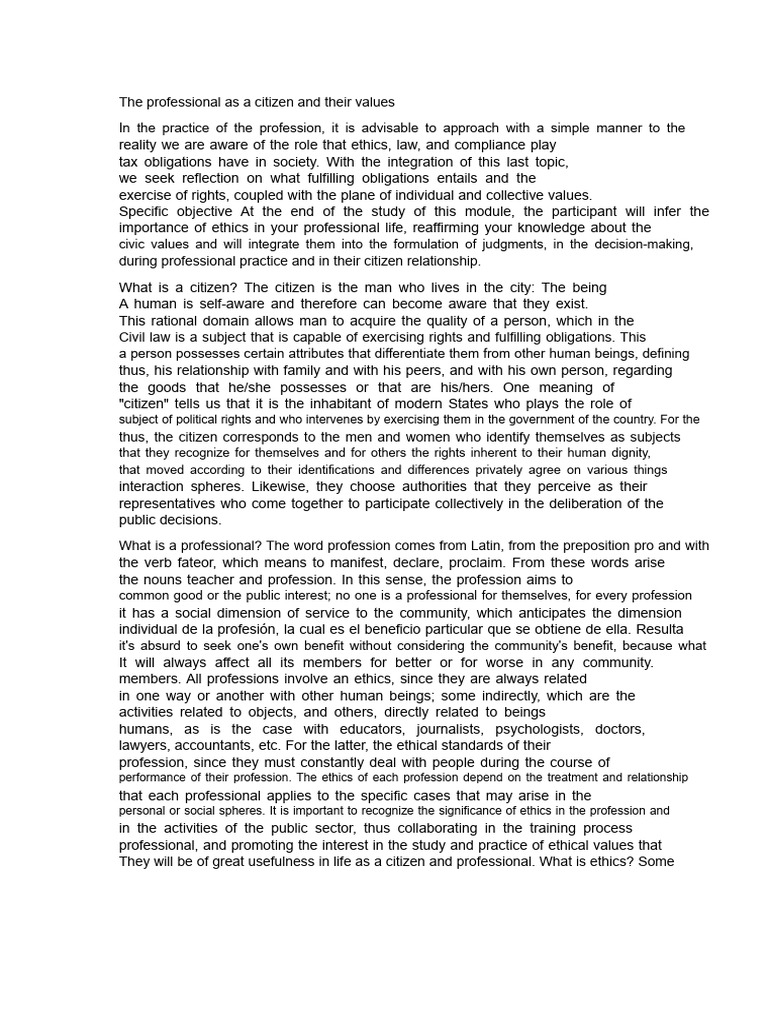 The Professional As A Citizen and Their Values 2.7 | PDF | Morality ...