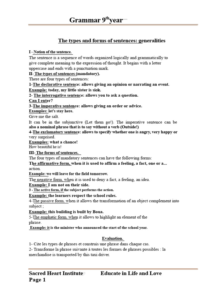 9th Grade Grammar | PDF | Subject (Grammar) | Clause
