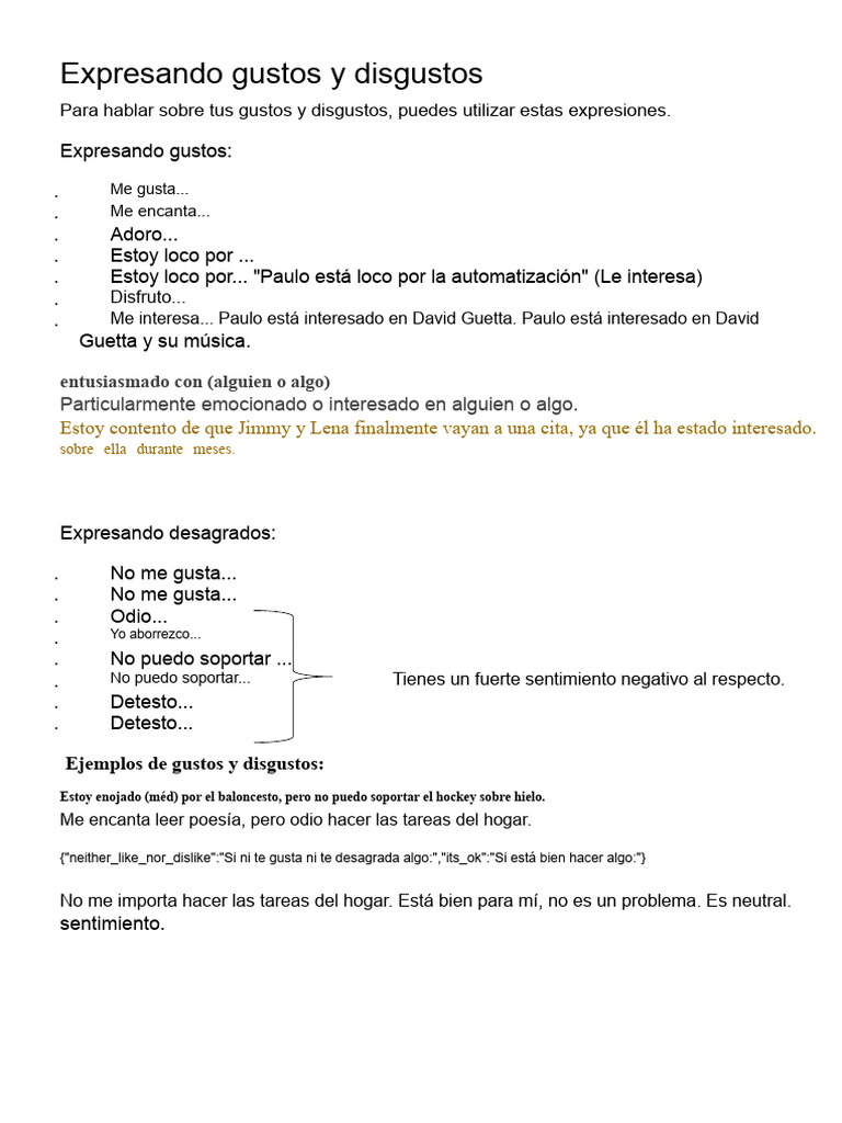 Expresando Gustos y Disgustos | PDF