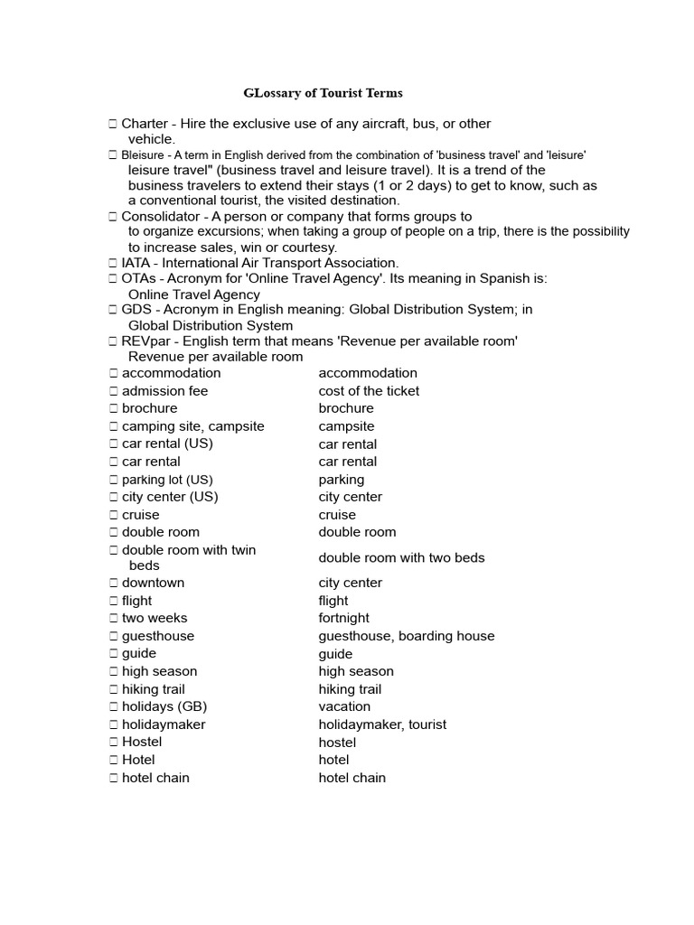 Glossary of Tourism Terms | PDF | Tourism | Travel Agency
