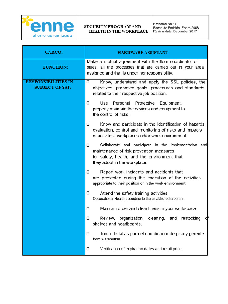 47 Hardware Assistant | PDF | Occupational Safety And Health | Risk