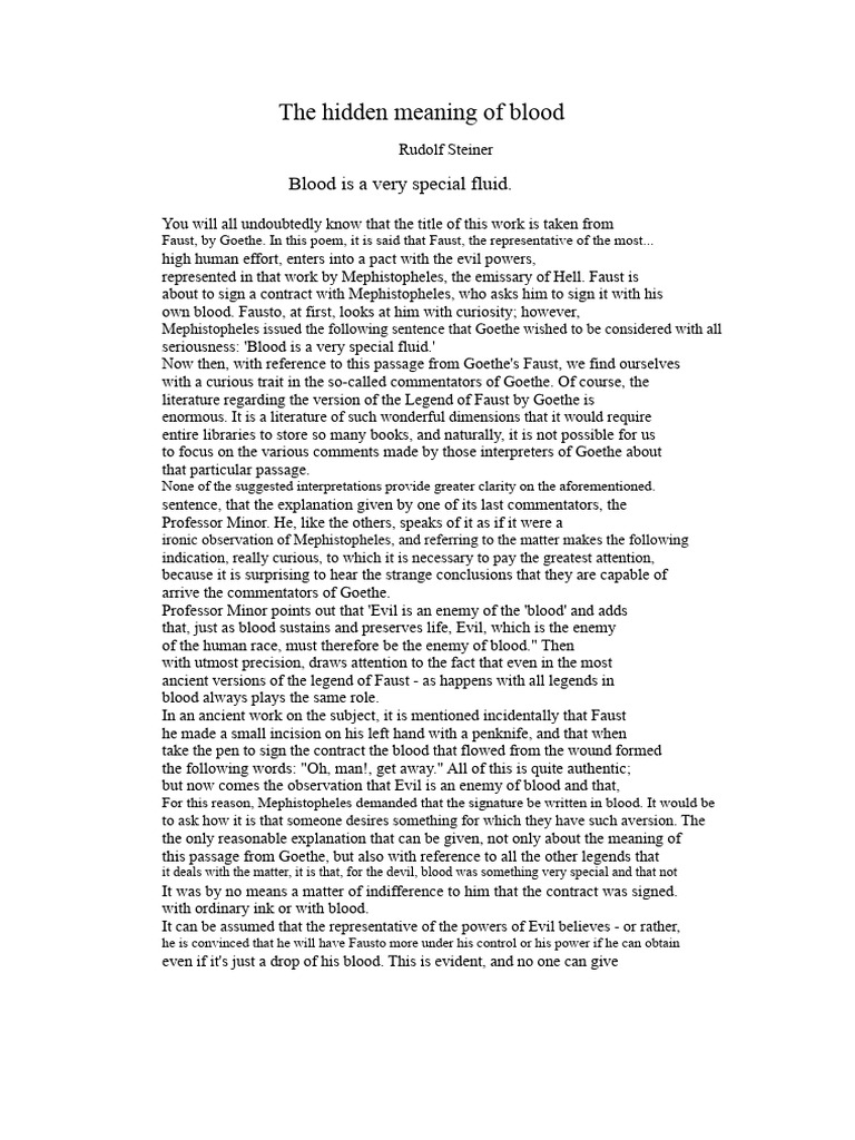 Steiner, Rudolf - The Hidden Meaning of Blood | PDF | Soul | Faust