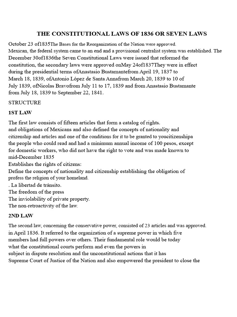 The Constitutional Laws of 1836 or Seven Laws | PDF | Supreme Courts ...