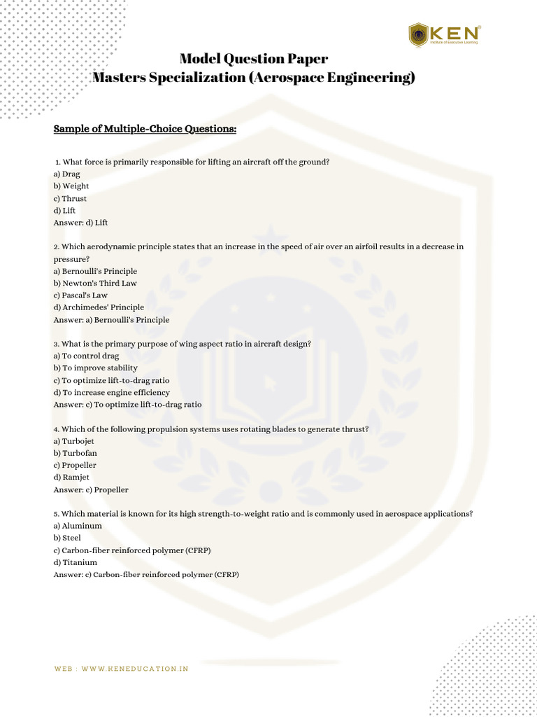 Model Question Paper Masters Specialization (Aerospace Engineering ...