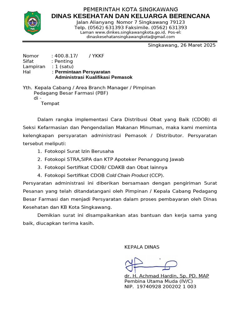 Persyaratan Kualifikasi Pemasok Obat | PDF
