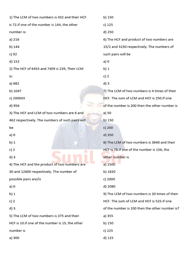 HCF & LCM Quiz - 1 | PDF | Mathematics | Algebra