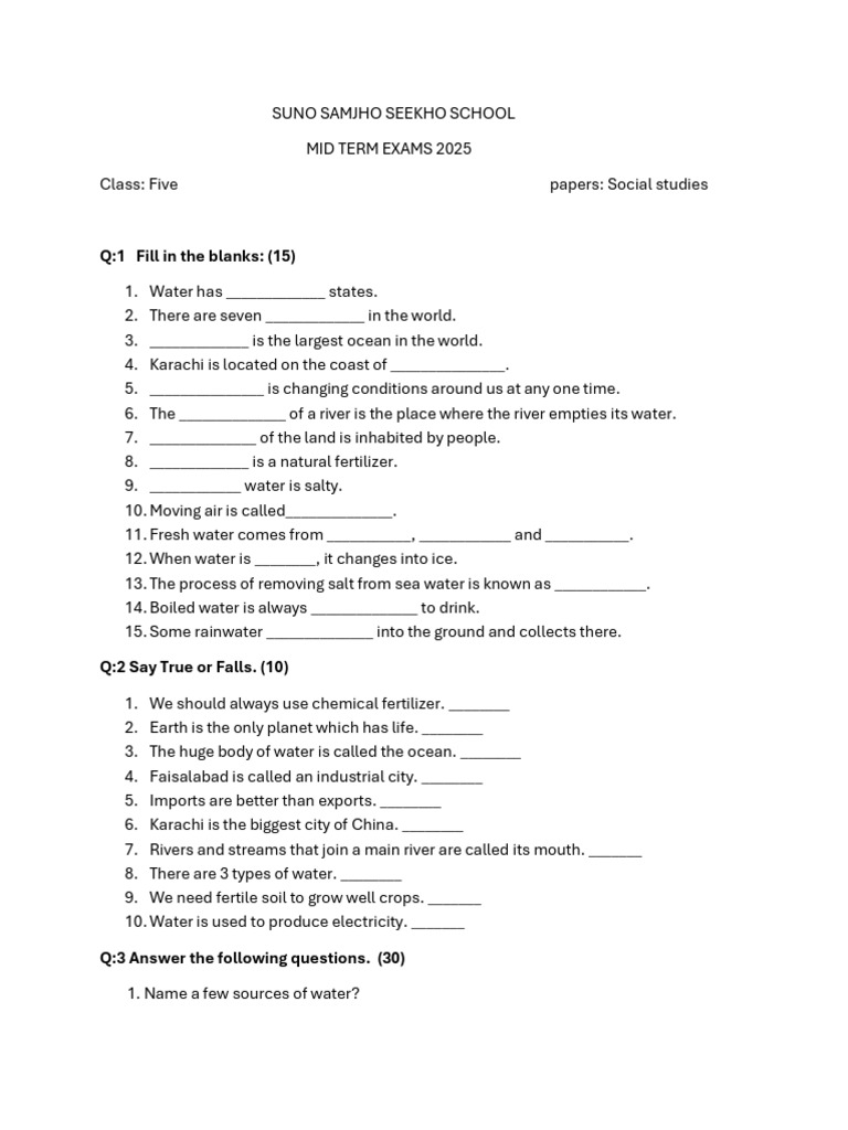 Q:1 Fill in The Blanks | PDF