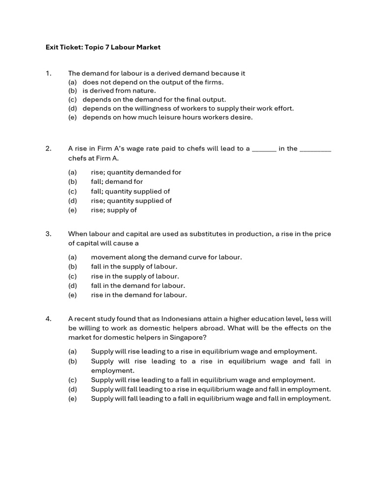 Exit Ticket - Labour Market | PDF | Labour Economics | Economic Equilibrium