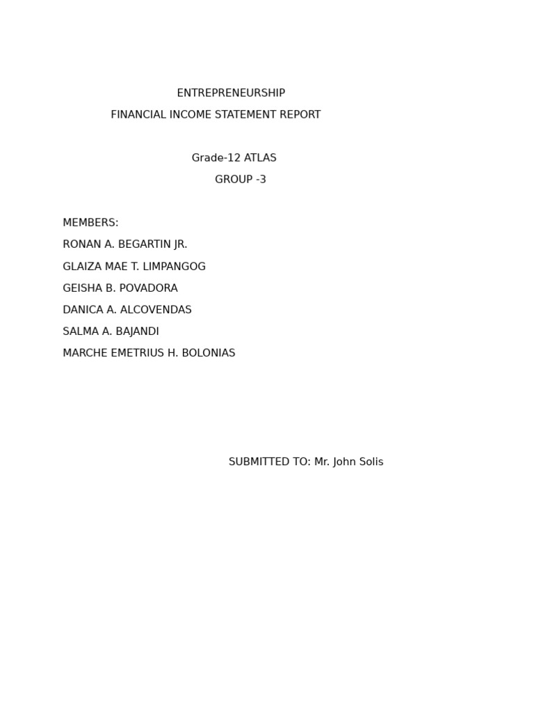 ENTREP Financial Income Statement Report (Group - 3) | PDF | Income ...