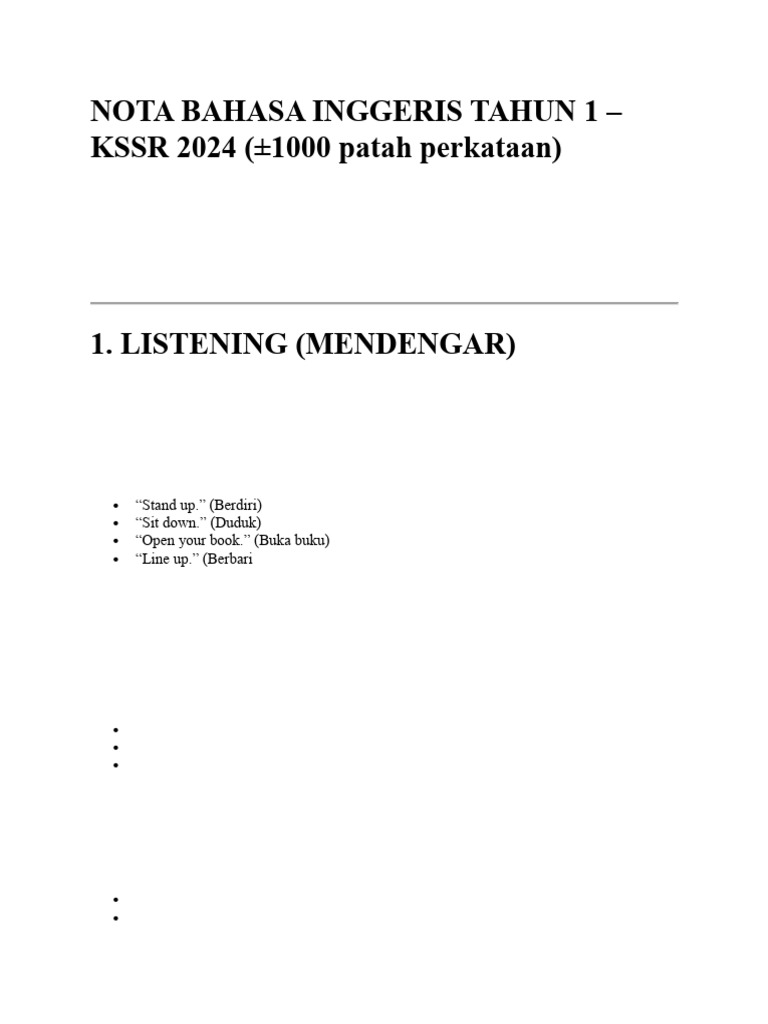 Panduan Pembelajaran Bahasa Inggeris Tahun 1 | PDF