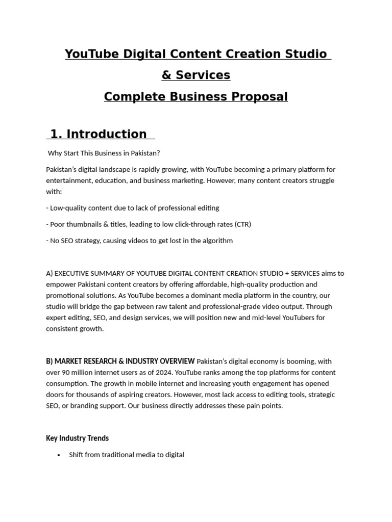 YouTube Content Creation Studio Proposal | PDF | You Tube | Search ...