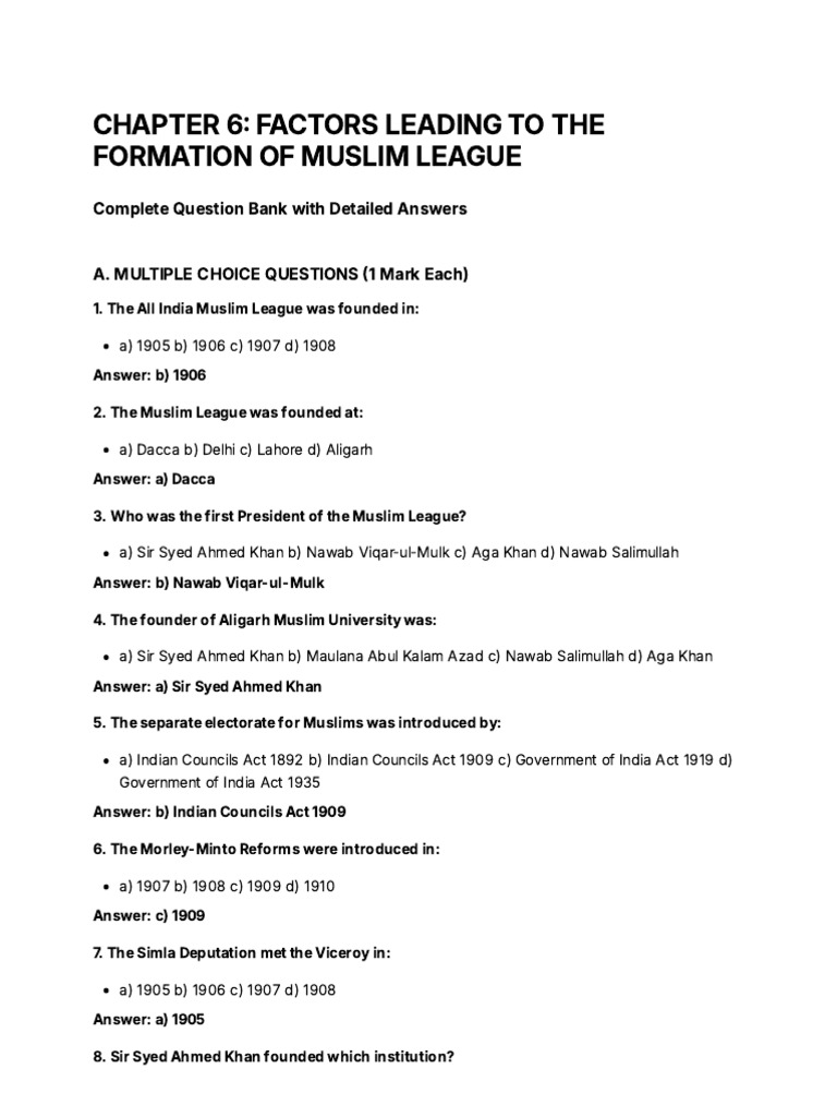 Muslim League Formation and Key Events | PDF | All India Muslim League ...