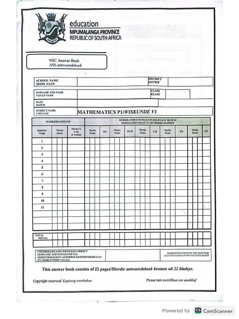MP Maths p1 2025 Answer Book | PDF