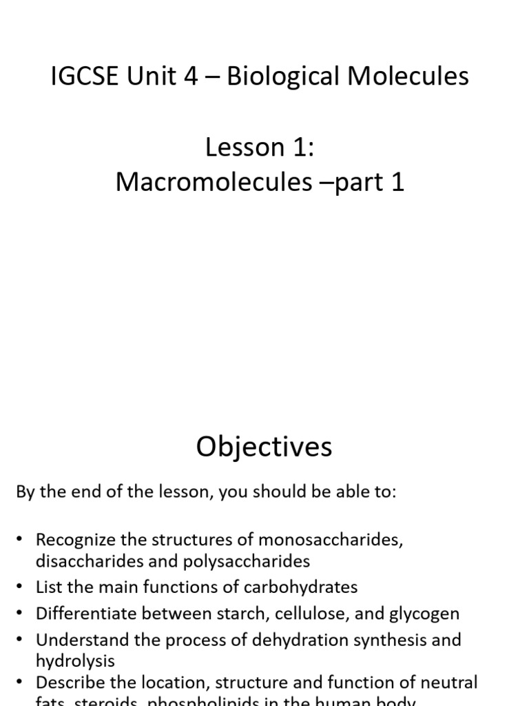 Unit 4 - Biological Molecules - Lesson 1 | PDF | Lipid | Carbohydrates