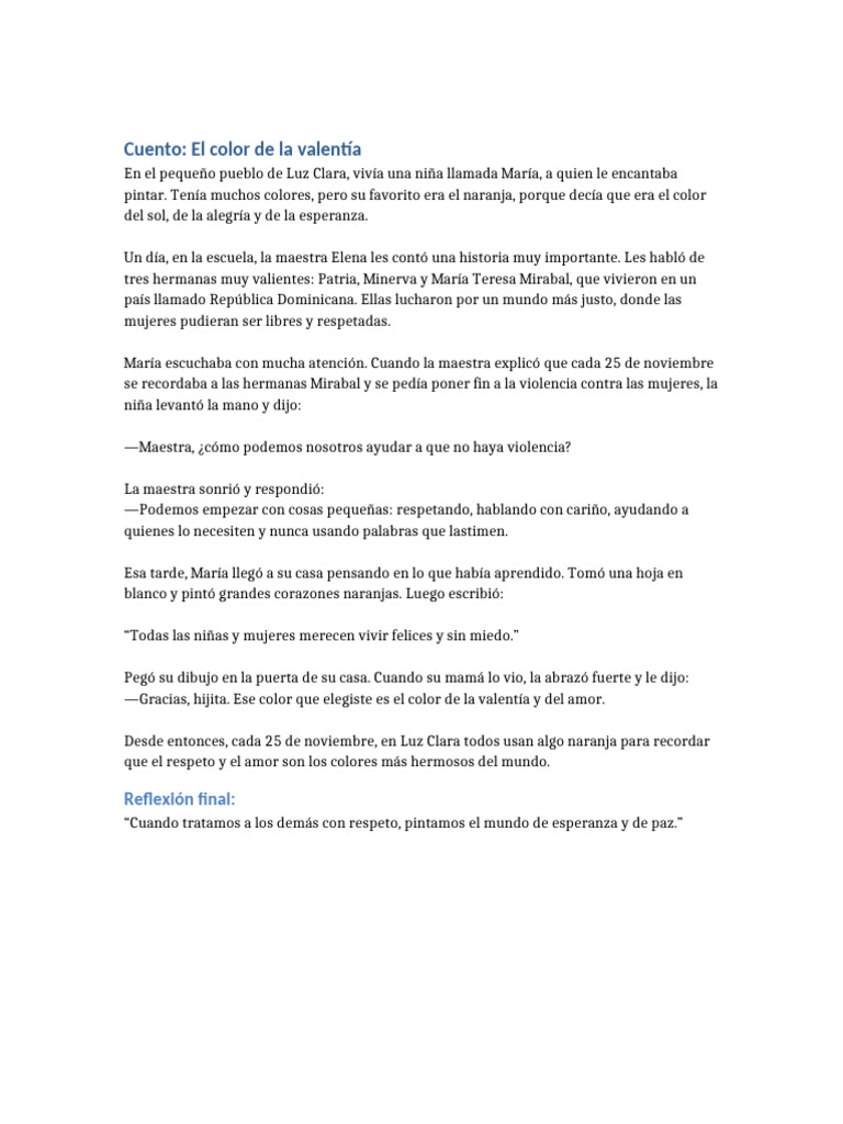 Cuento El Color de La Valentia | PDF