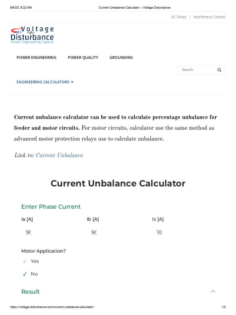 Current Unbalance Calculator Tool | PDF