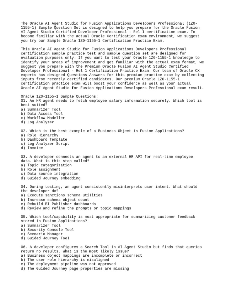 1Z0-1155-1 Oracle AI Agent Studio For Fusion Apps2 | PDF | Artificial ...