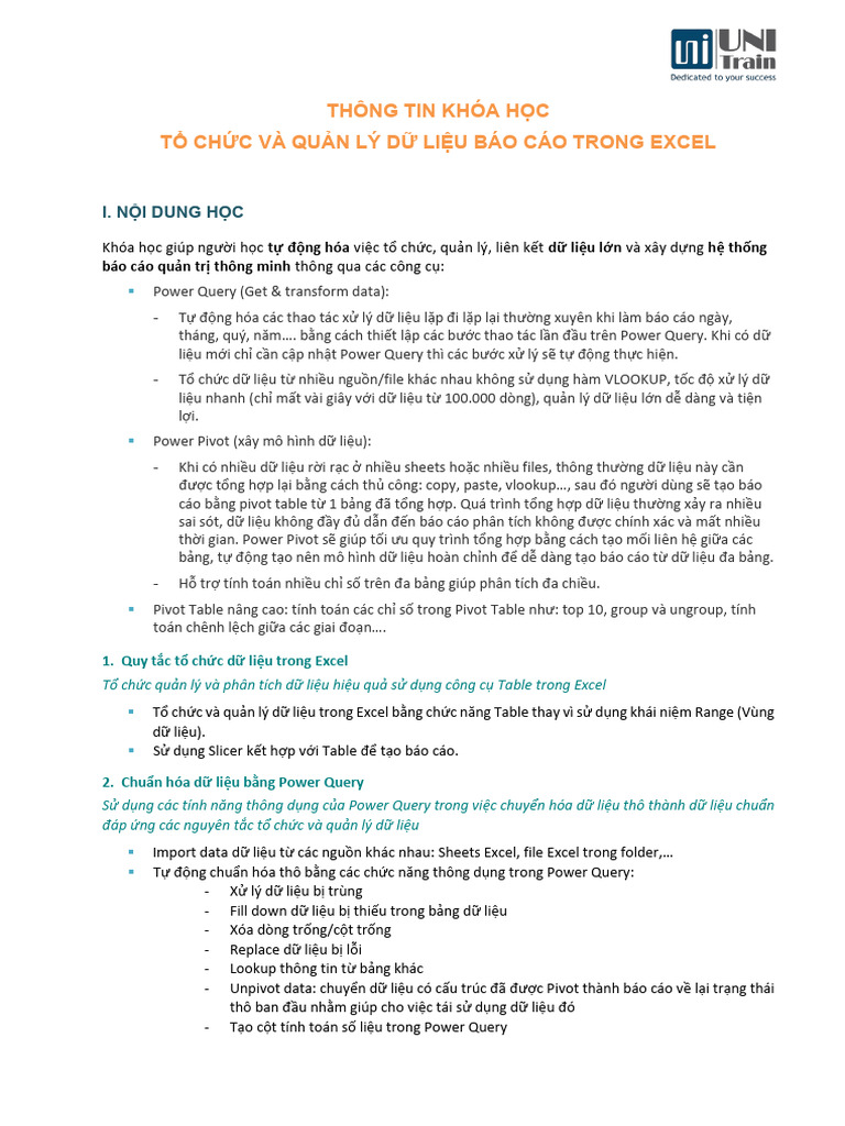 UniTrain Proposal Data Management in Excel | PDF