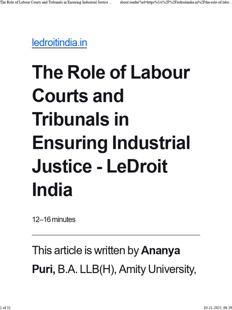 Labour Courts & Tribunals in India | PDF | Labour Law | Tribunal