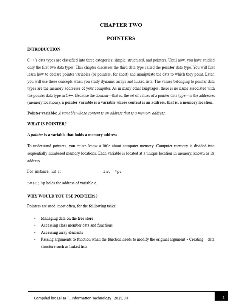 Chapter 2 Pointer | PDF | Pointer (Computer Programming) | Variable ...