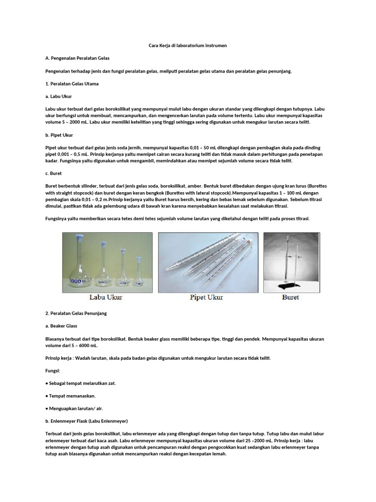 Cara Kerja Di Laboratorium Instrumen | PDF