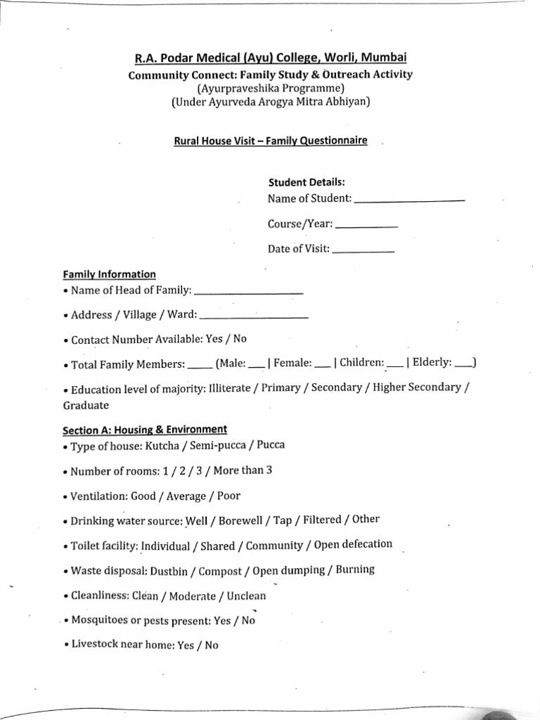 Rural House Visit - Family Questionnaire | PDF