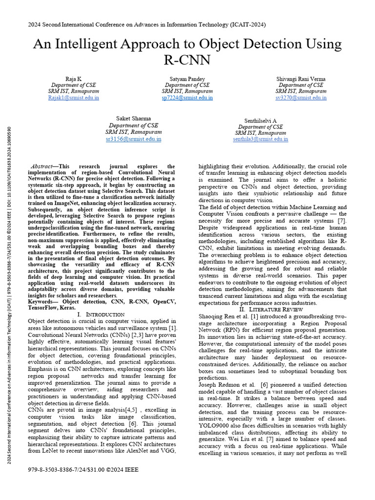 An Intelligent Approach To Object Detection Using R-CNN | PDF | Deep ...