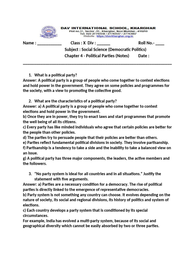 Notes Political Parties | PDF | Political Parties | Elections