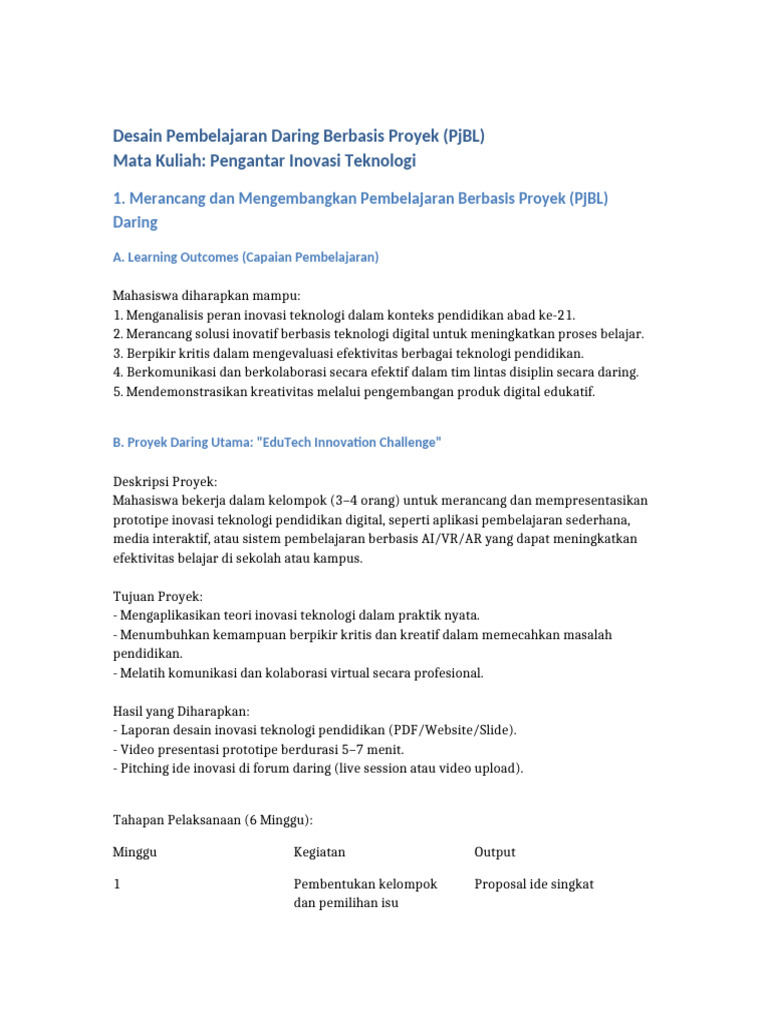 Desain PjBL Daring untuk Inovasi Edukasi | PDF