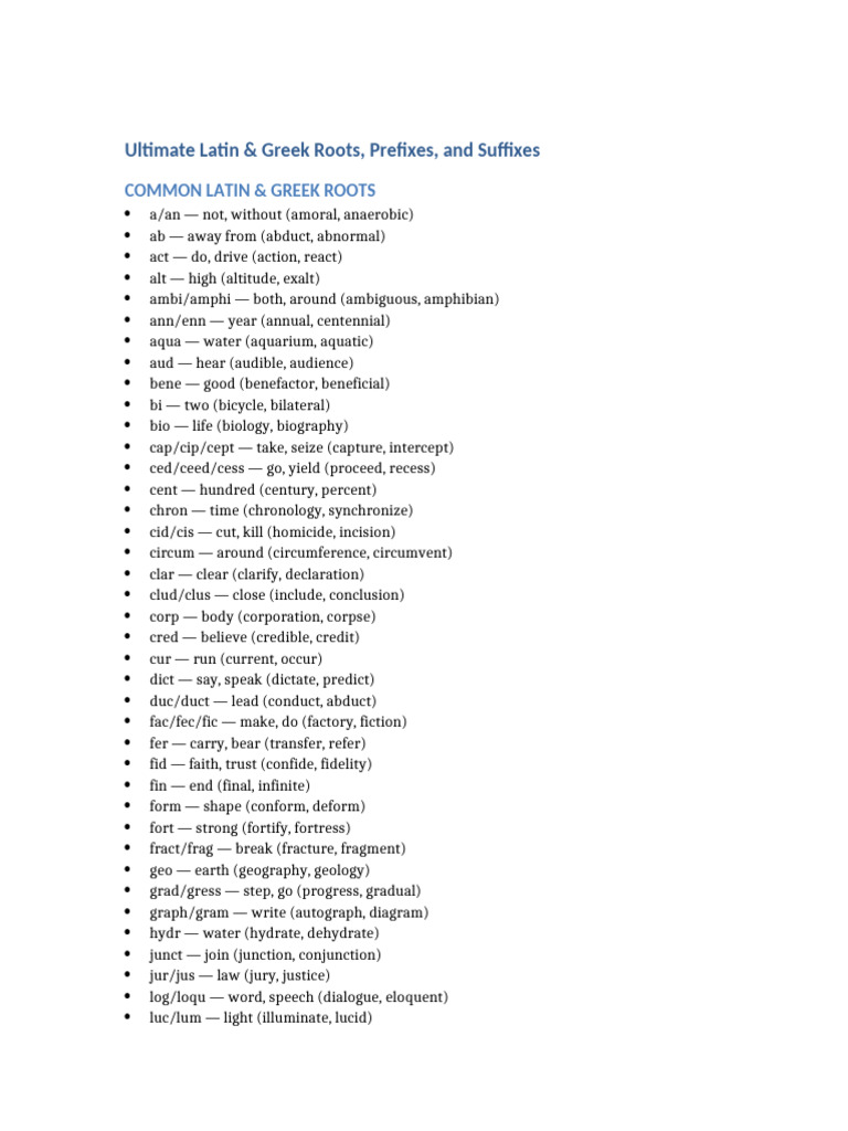 Latin & Greek Roots Guide | PDF