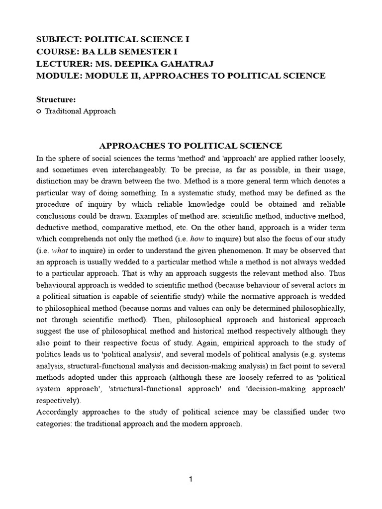 Traditional Approaches to Political Science | PDF | Political ...