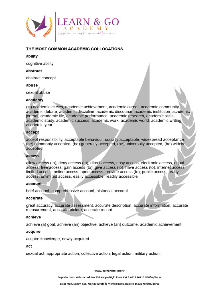 The Most Common Academic Collocations | PDF | Analysis | Data