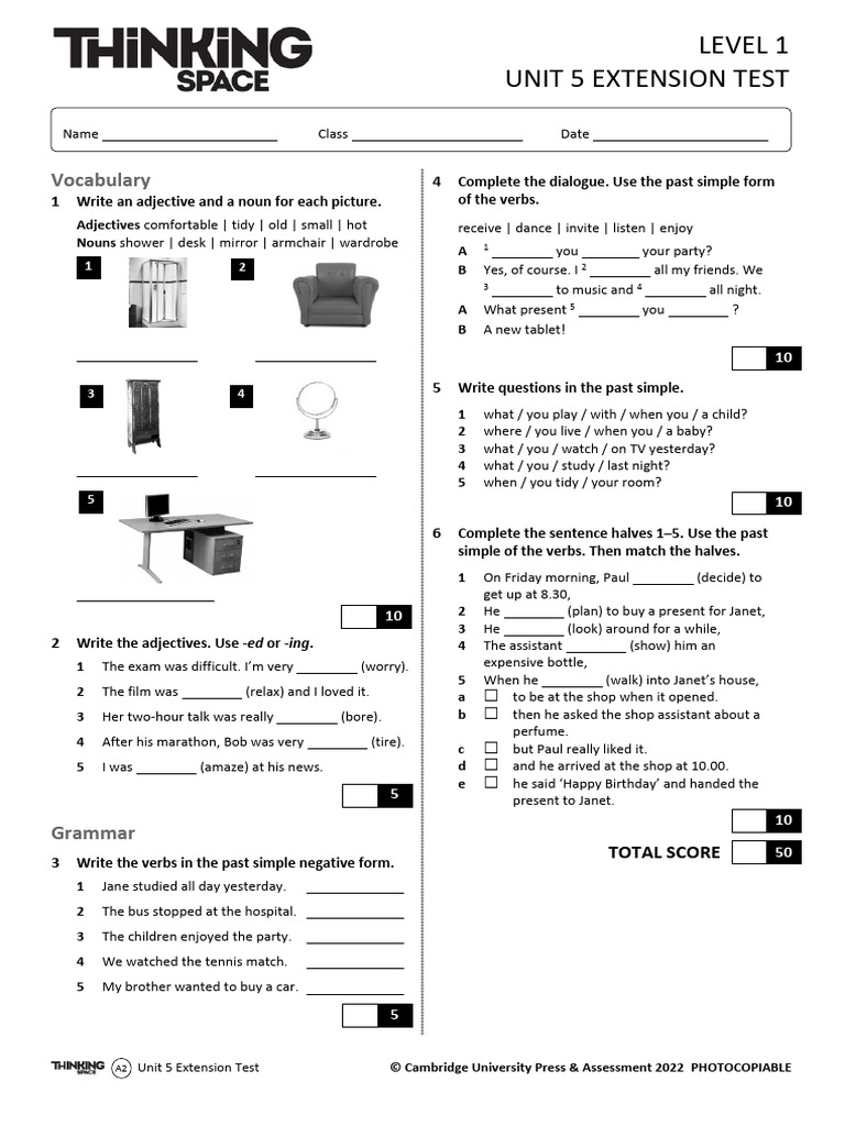 A2 Unit 5 Extension Test Worksheet | PDF | Adjective | Language Mechanics