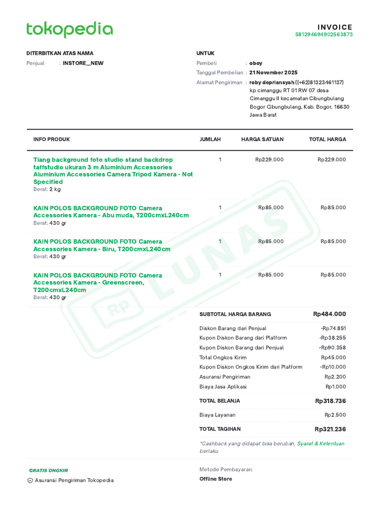 Invoice Pembelian Alat Foto dan Aksesori | PDF