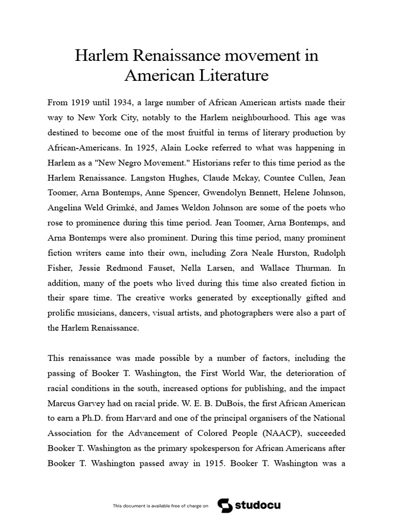 Harlem Renaissance: A Literary Awakening | PDF | Harlem Renaissance