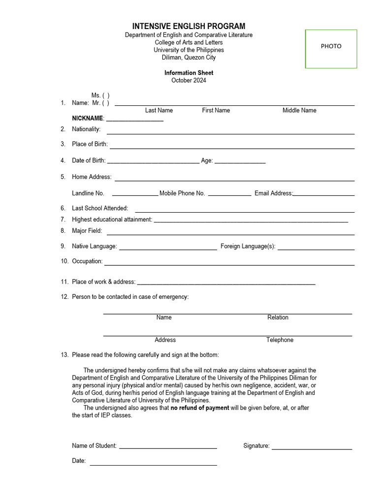 IEP Information Sheet 2024 | PDF