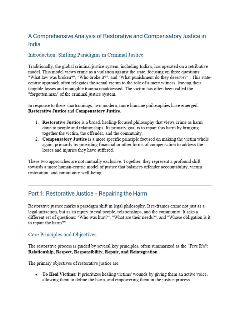 Restorative and Compensatory Justice in India | PDF | Restorative ...