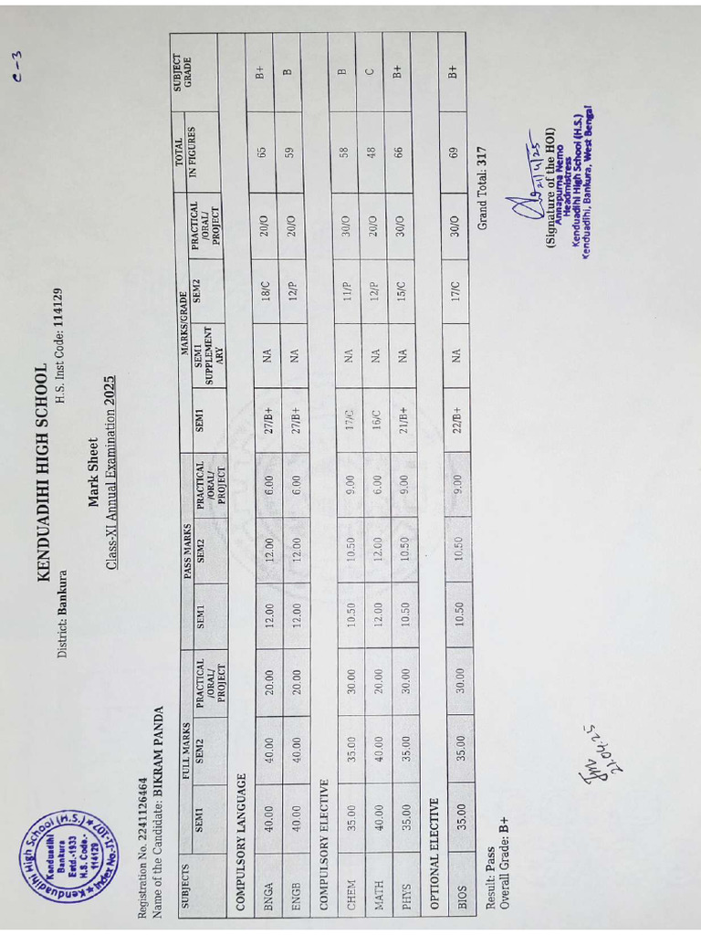 Class 11 Marksheet | PDF