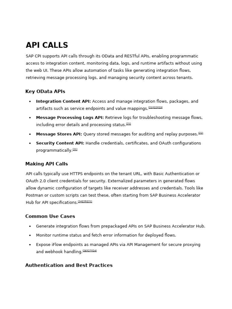 SAP CPI API Calls Overview and Best Practices | PDF