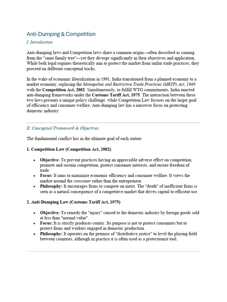 Anti-Dumping & Competition | PDF | Dumping (Pricing Policy) | Competition Law