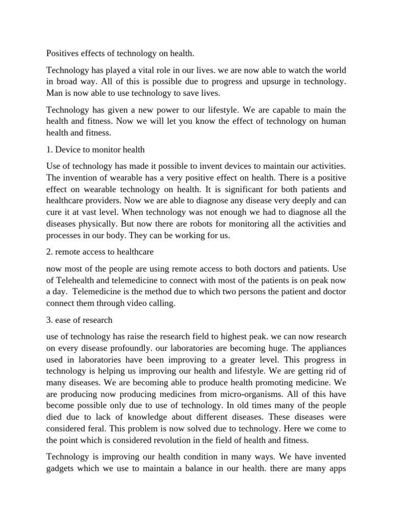 Positives Effects of Technology On Health | PDF | Health Economics ...