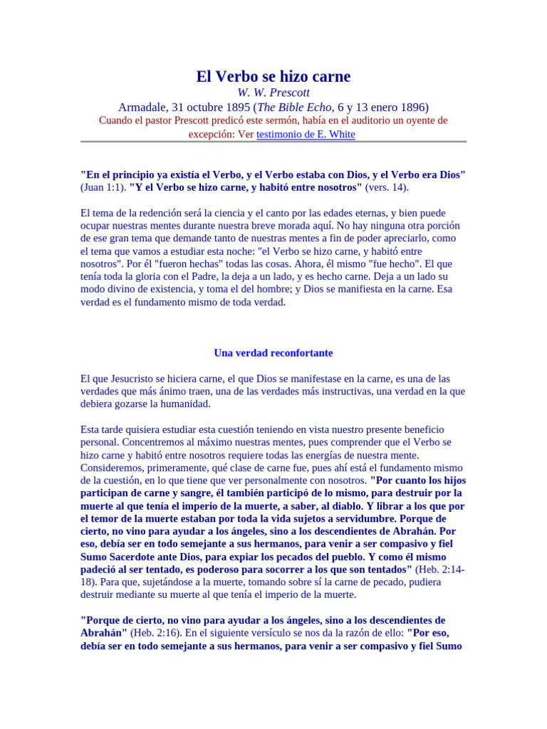 Prescott El Verbo Se Hizo Carne | PDF | Cristo (título) | Pecado