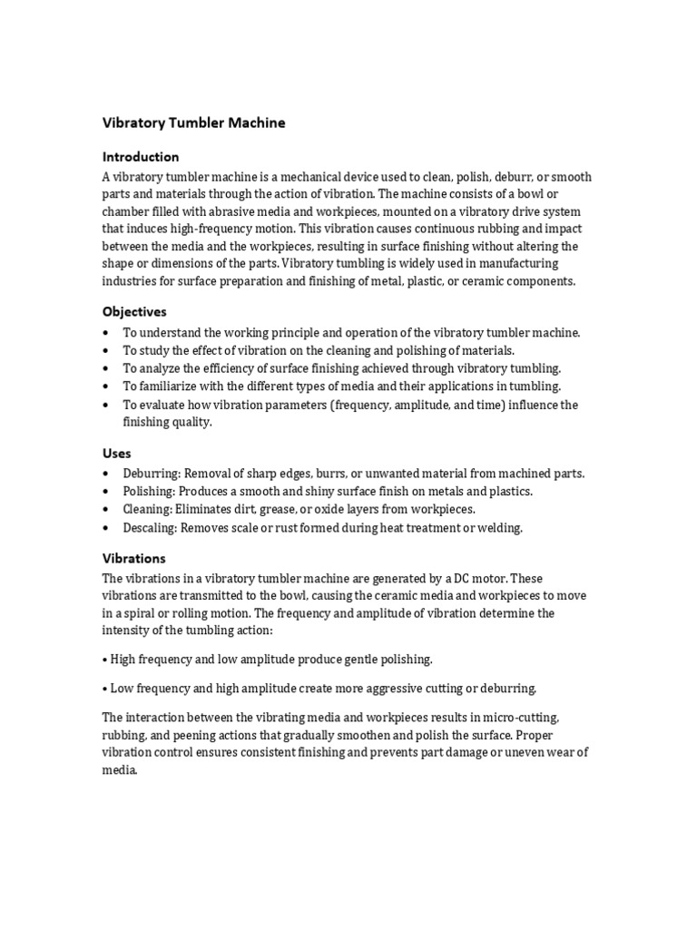 Vibratory Tumbler Machine | PDF | Industrial Processes | Mechanical Engineering