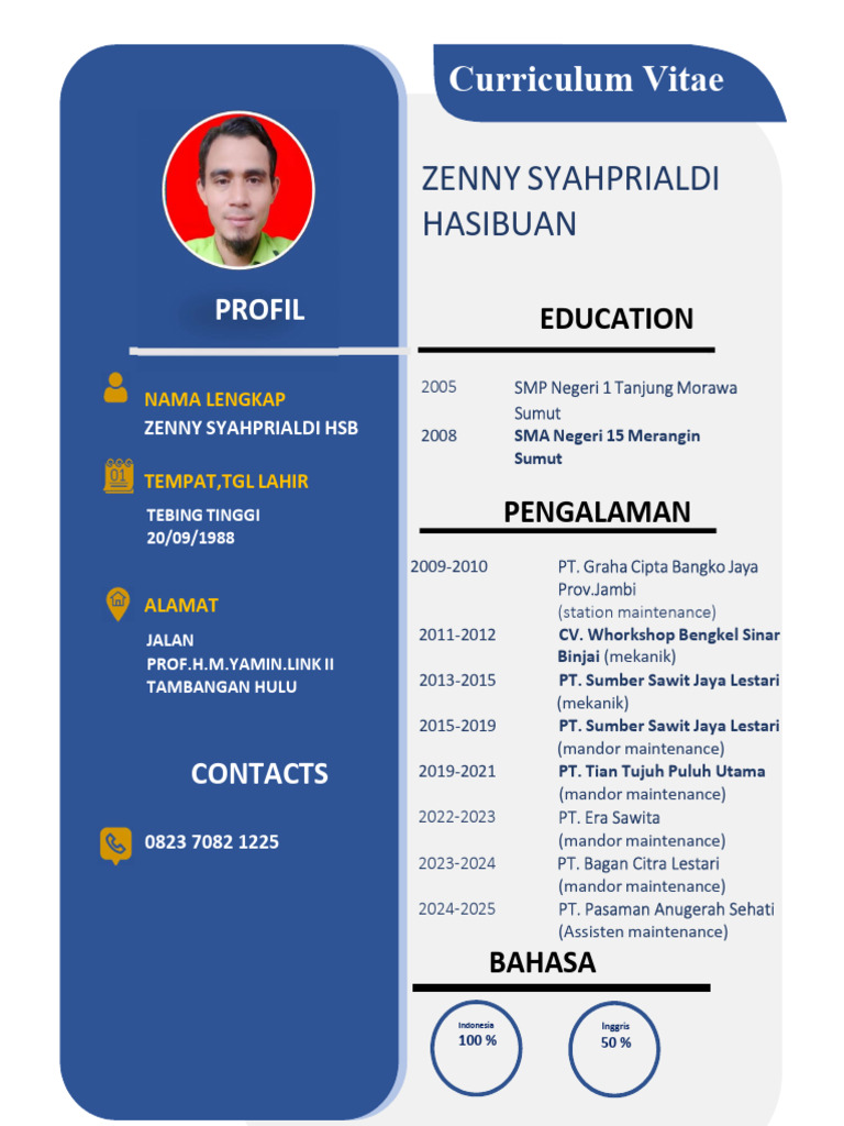 CV Zenny Syahprialdi Hasibuan: Pengalaman Kerja | PDF