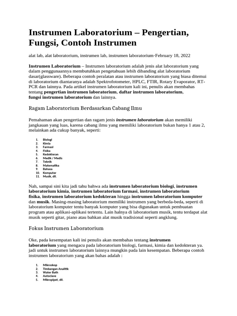 Instrumen Laboratorium - Pengertian, Fungsi, Contoh Instrumen | PDF