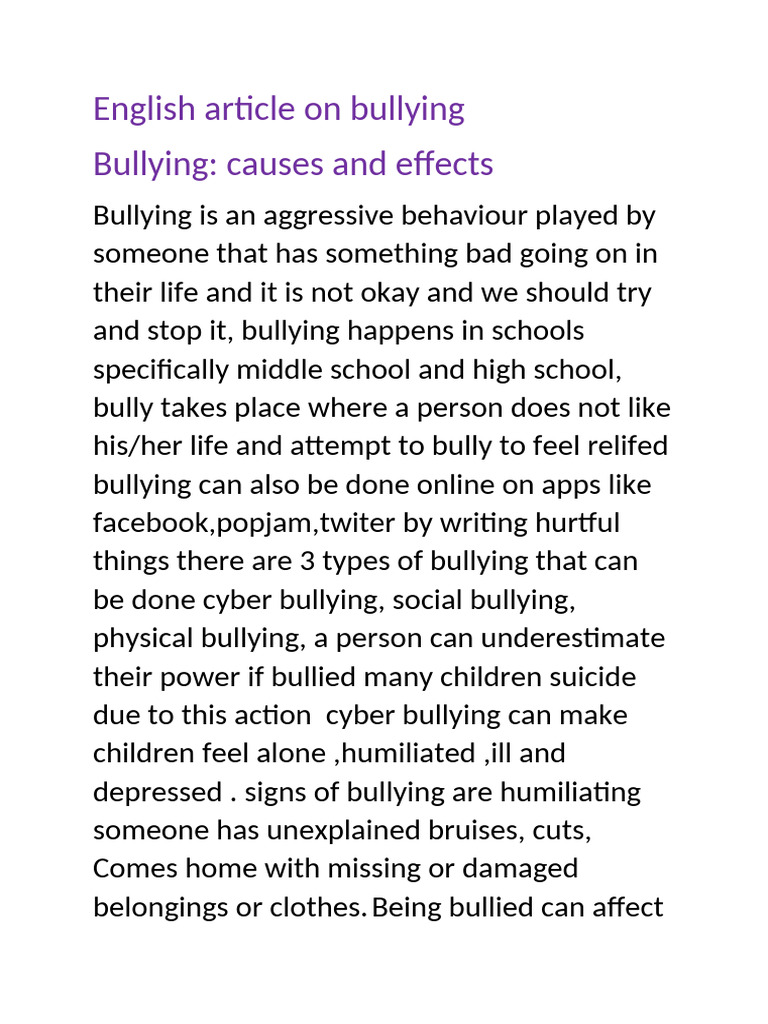 Understanding Bullying: Causes & Effects | PDF