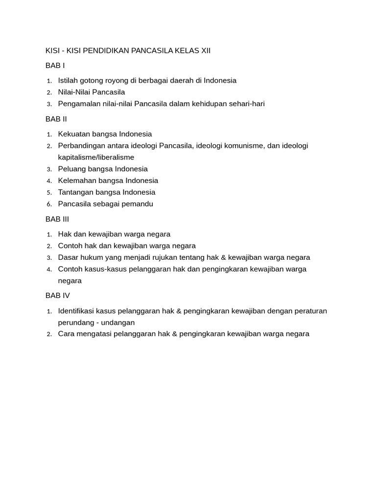 Kisi - Kisi Pendidikan Pancasila Kelas Xii_20251127_131401_0000 | PDF